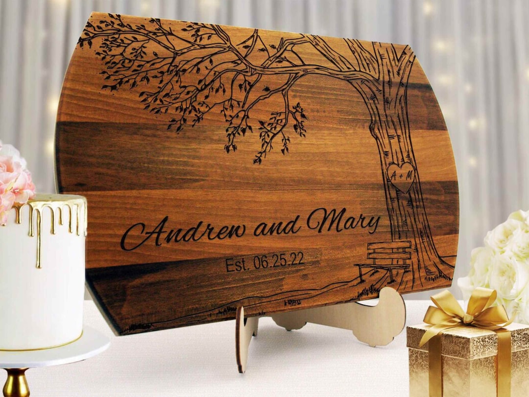 Personalized Engraved Cutting Board Tree With Initials Inside a Carved ...