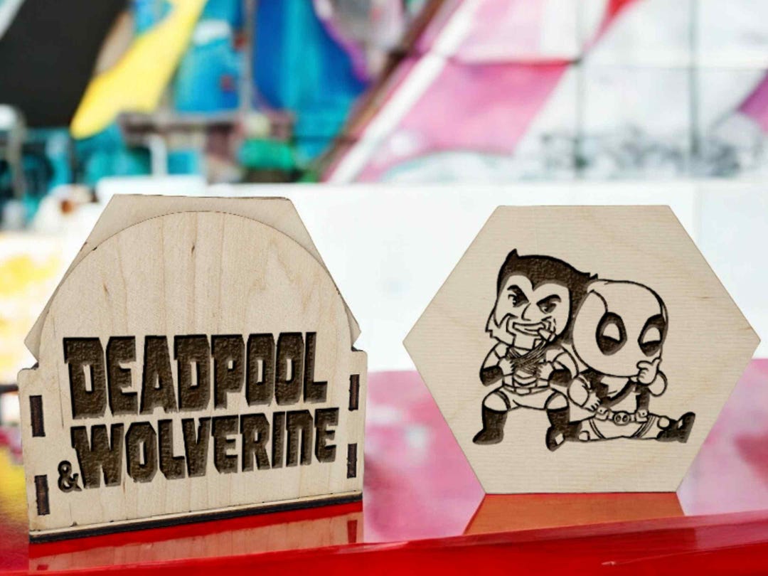 Deadpool & Wolverine Inspired Coaster Set 12 Pieces Gift Engraved Wood ...