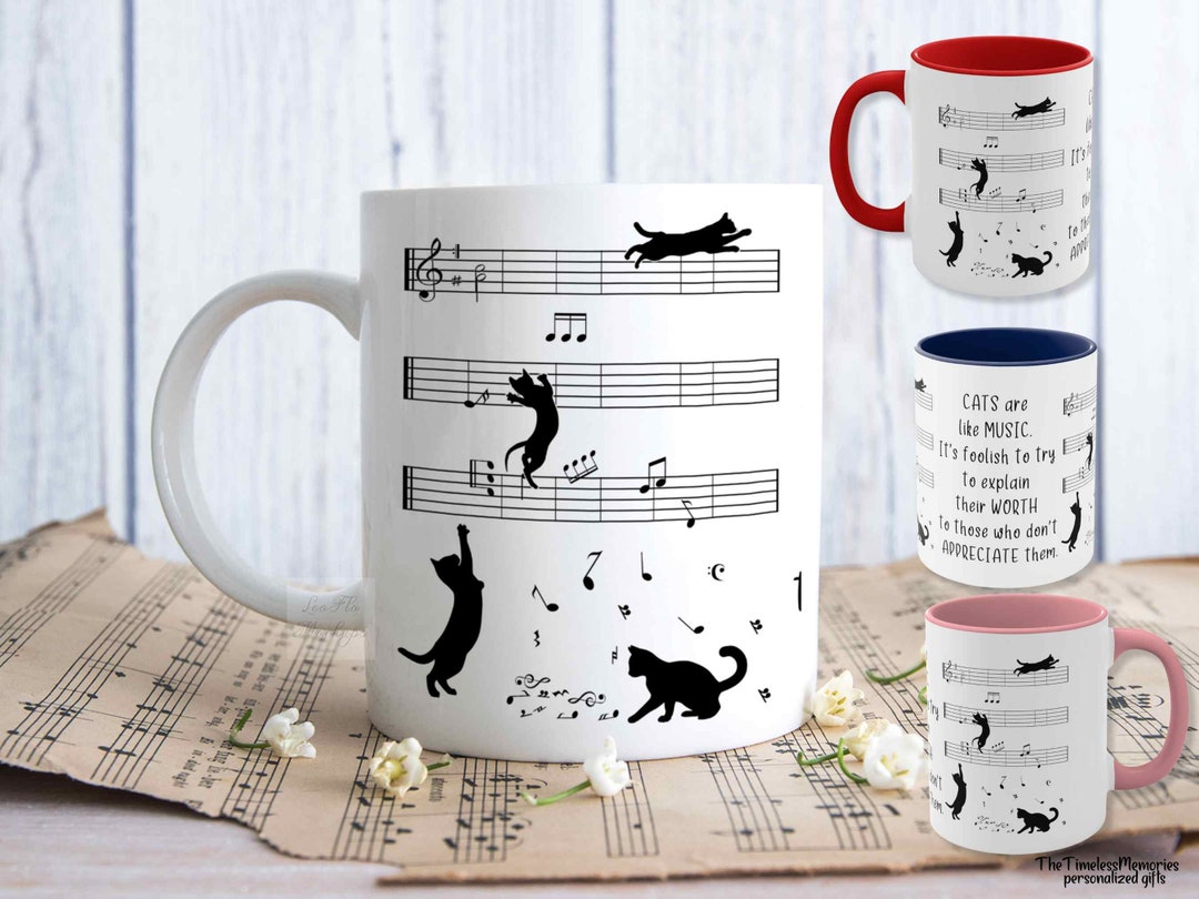 Cute Cats With Sheet Music Coffee Mug Gift for Piano Teacher Birds Tree ...