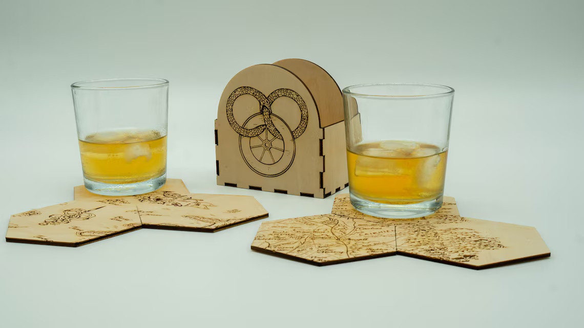 Personalized the Wheel of Time Map Coaster Set Fantasy Wood Engraved ...