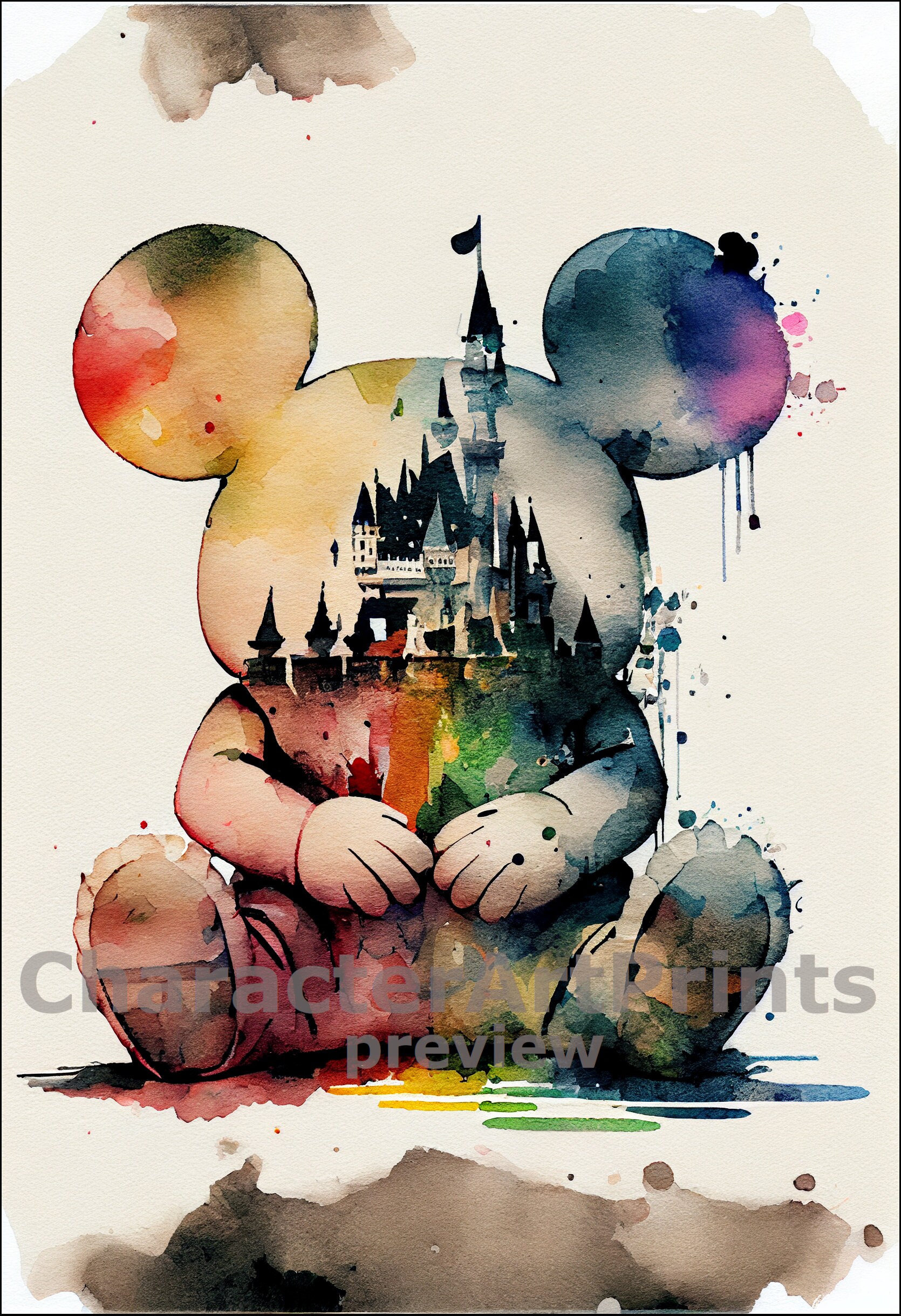Mickey Mouse Poster, Watercolor Poster, Digital Print, Download ...