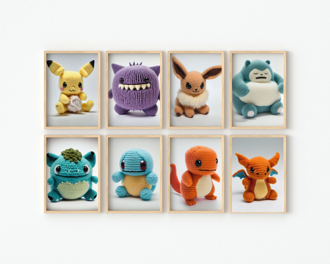 Pokemon Poster, Set of 8, Digital Print, Knitted Style, Download ...