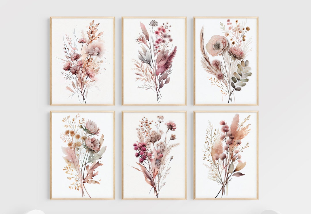 Boho Flowers Pink, Dry Flower, Bouquet, Wild Flowers, Aquarelle Flowers ...