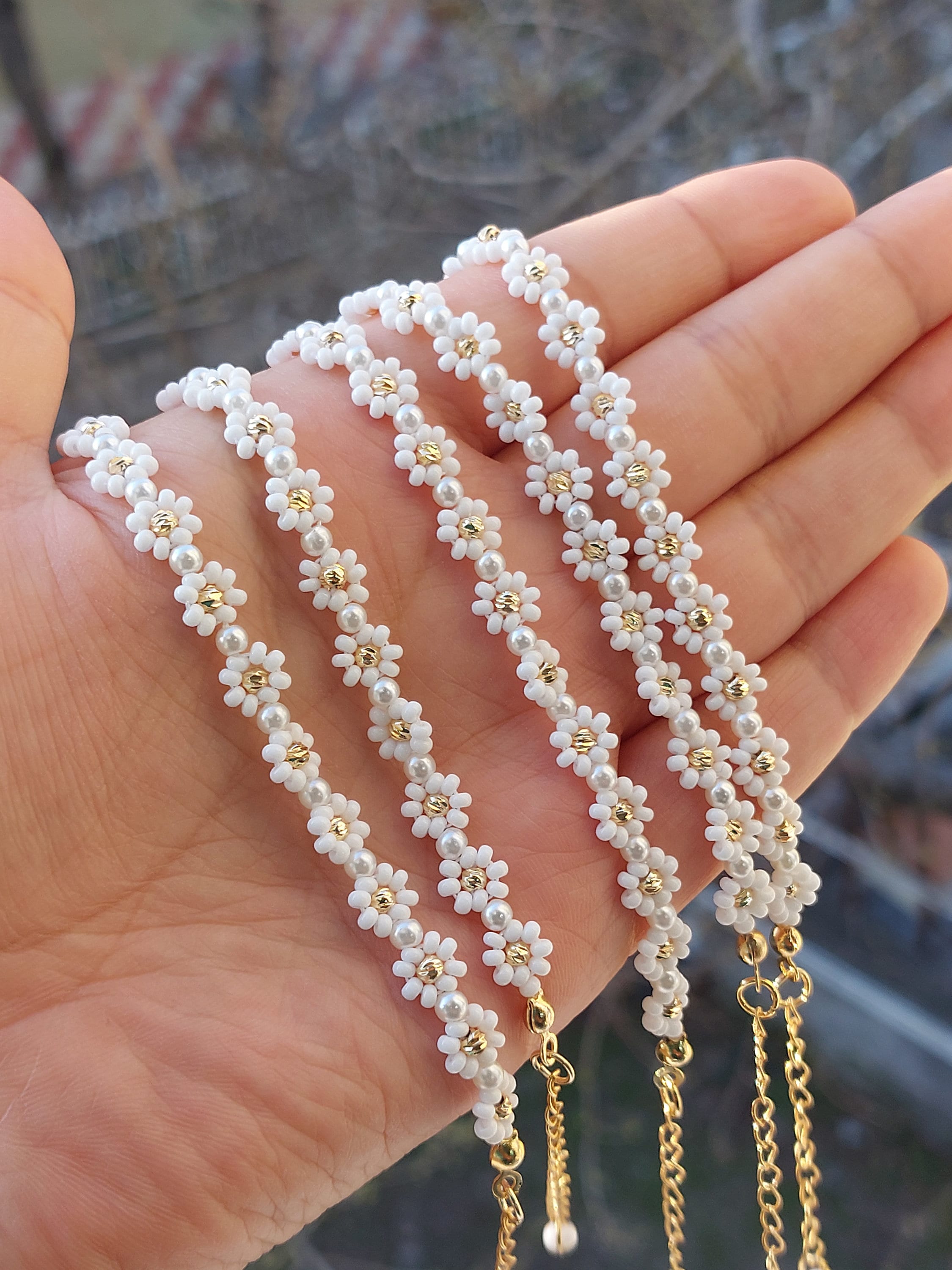 Handmade Daisy Chain Bracelet: Colorful Seed Bead Flower Jewelry, - Etsy