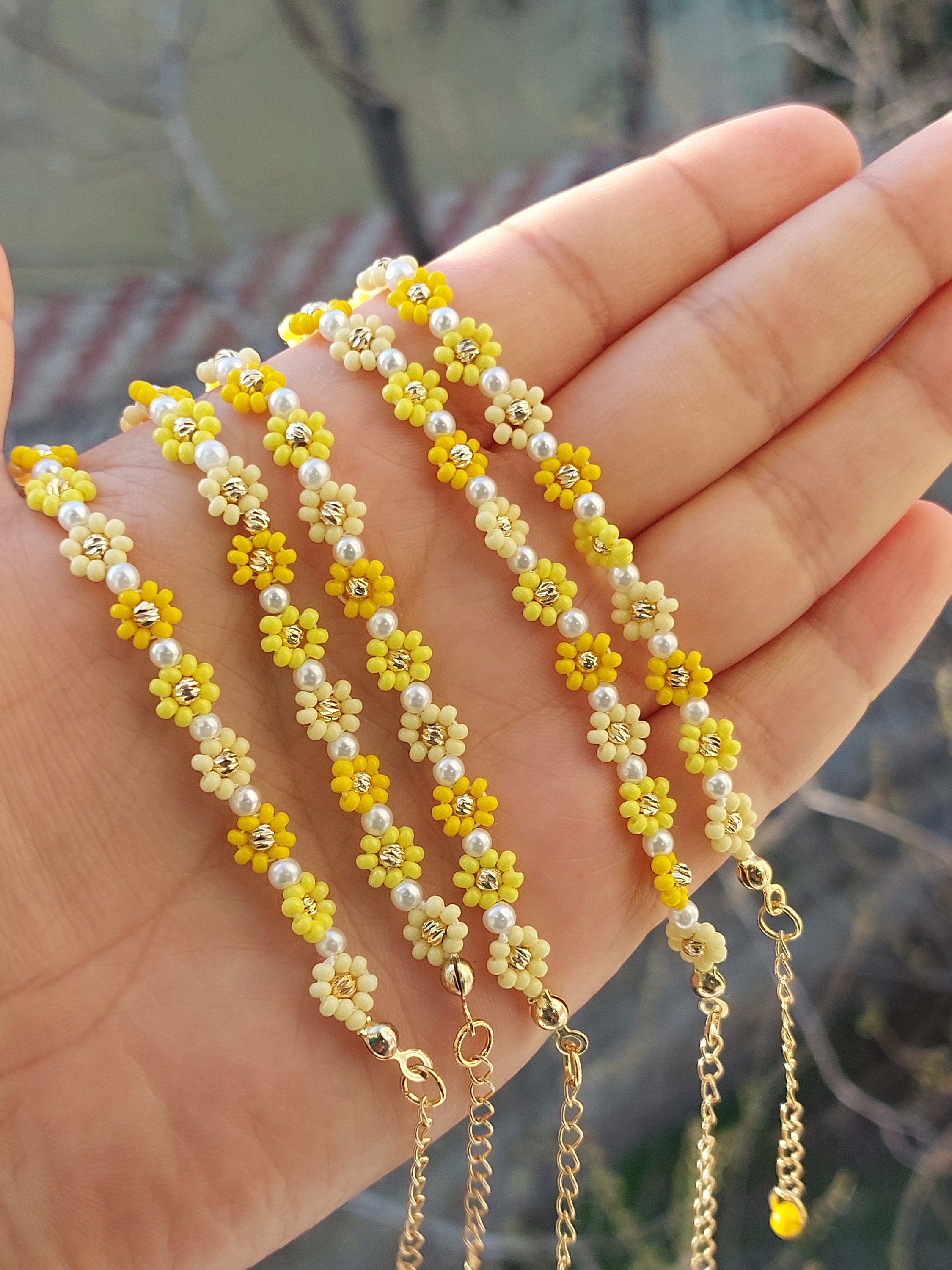 Pretty Bracelets From Colorful Seed Beads, Handmade Daisy Chain ...