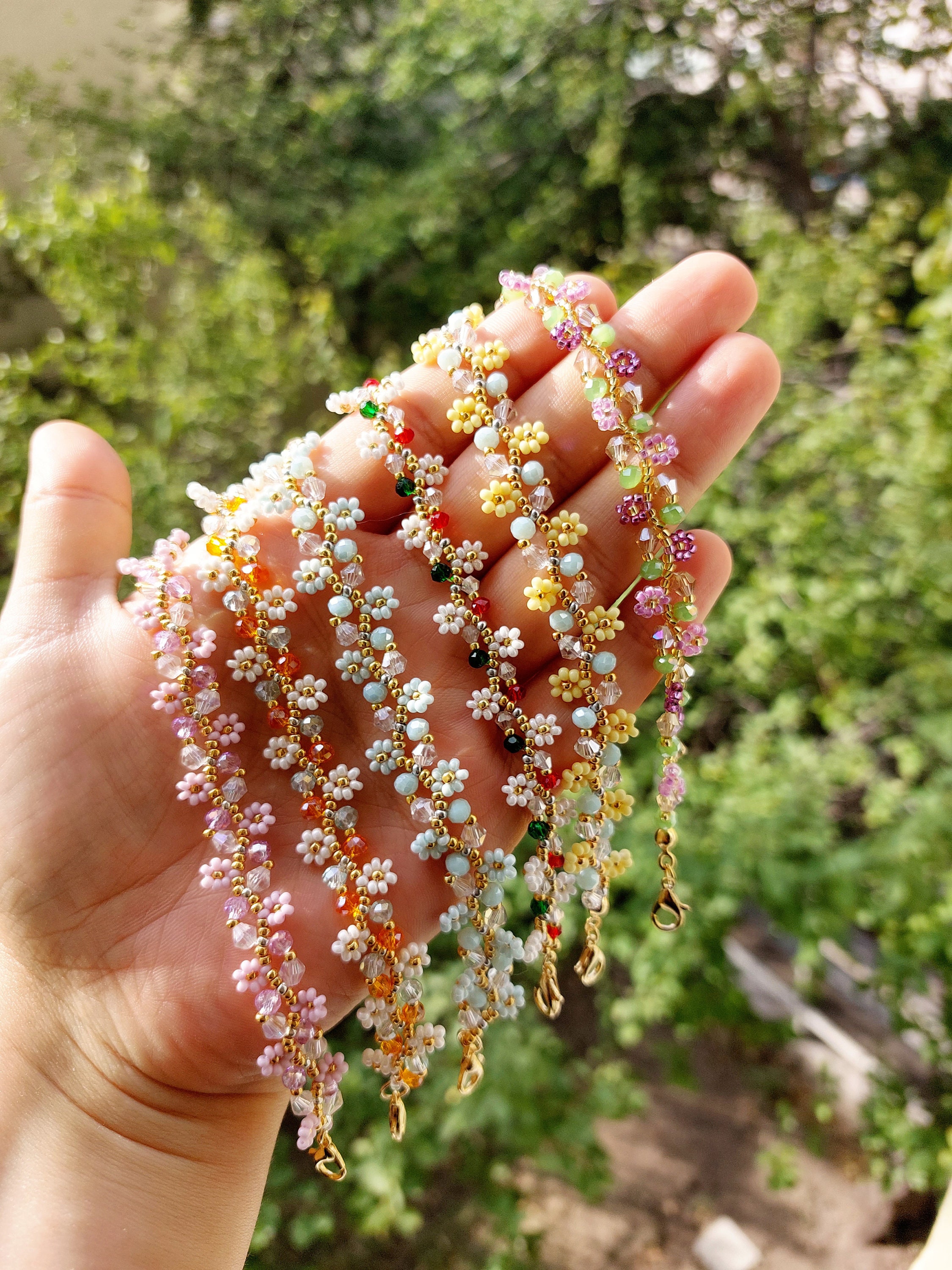 Handmade Daisy Chain Bracelet, Beaded Daisy Bracelet, Ivy Bracelet, New ...