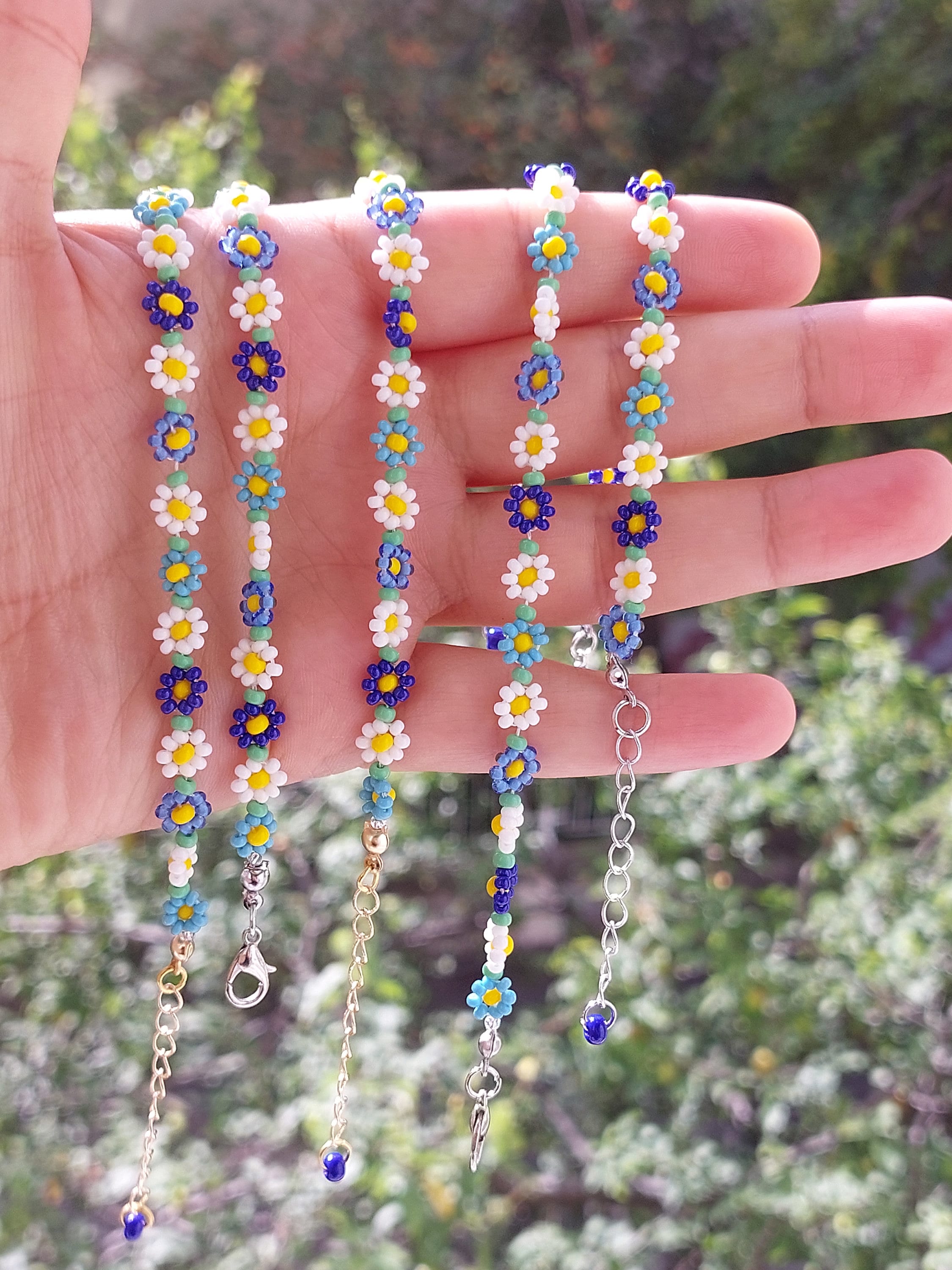 Daisy Flower Bracelet, Handmade Daisy Chain Bracelets, Beaded Daisy ...