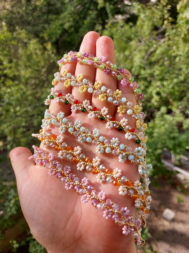 Handmade Daisy Chain Bracelet, Beaded Daisy Bracelet, Ivy Bracelet, New ...