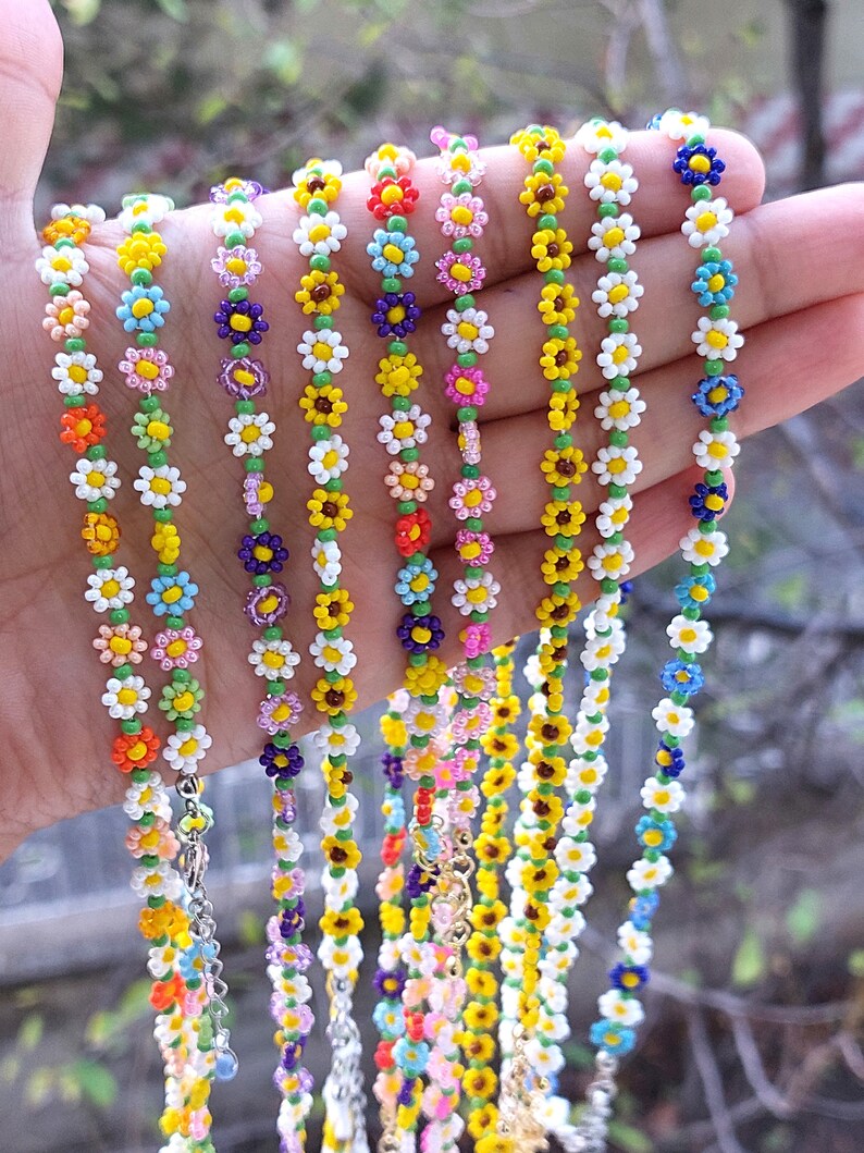 Daisy Flower Bracelet and Neclace, Handmade Daisy Chain Bracelet and ...