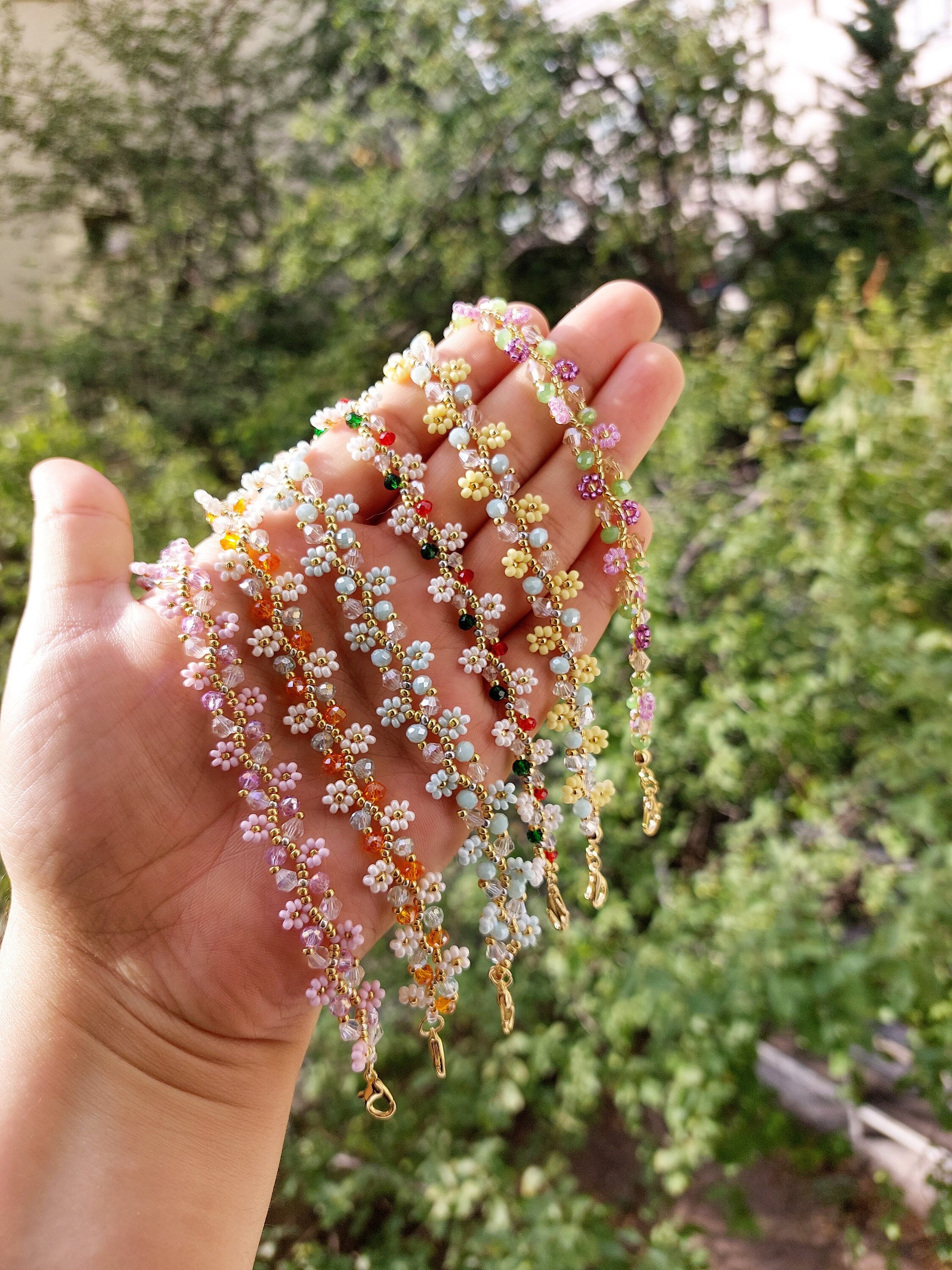 Handmade Daisy Chain Bracelet, Beaded Daisy Bracelet, Ivy Bracelet, New ...