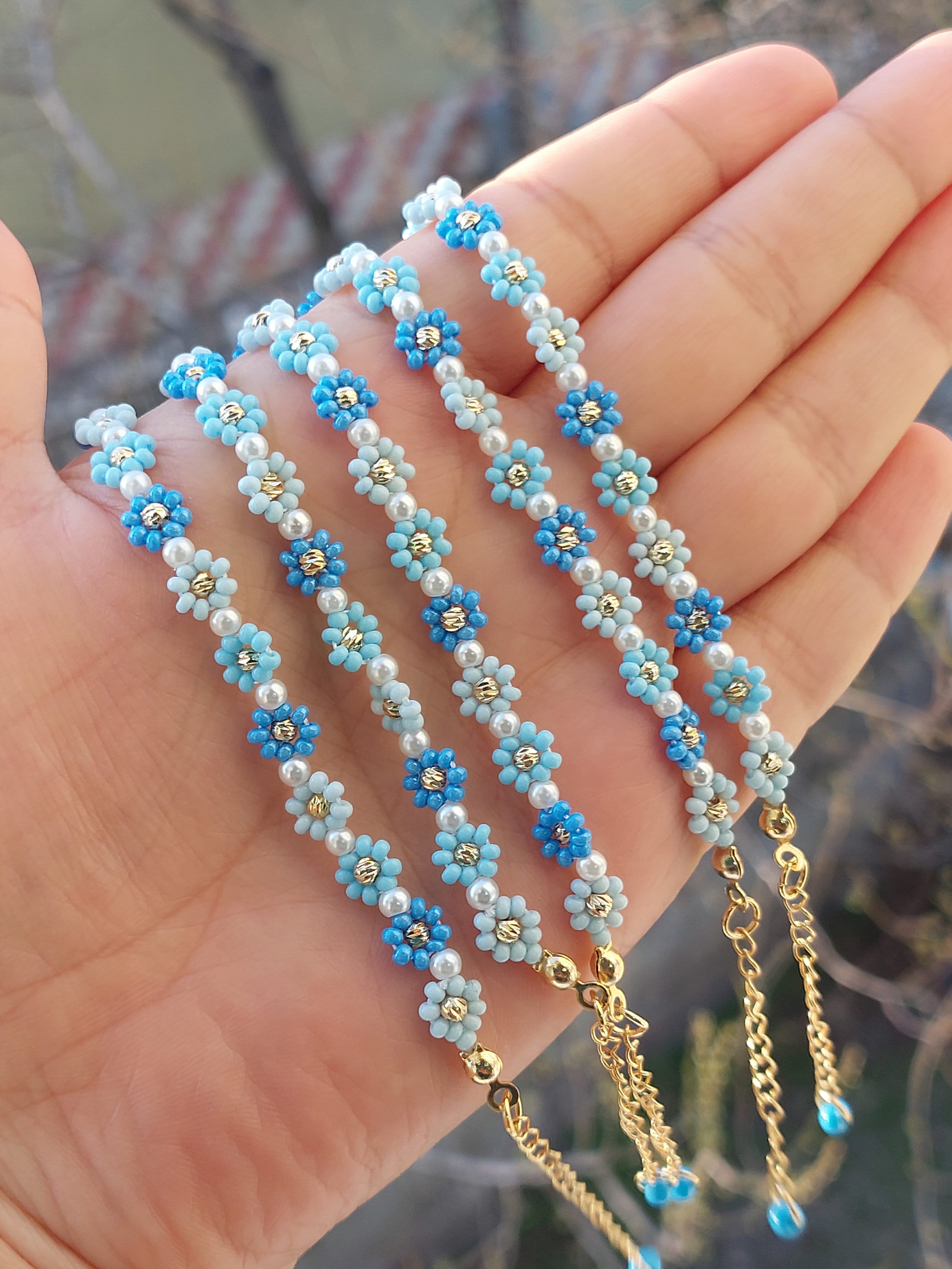 Pretty Bracelets From Colorful Seed Beads, Handmade Daisy Chain ...