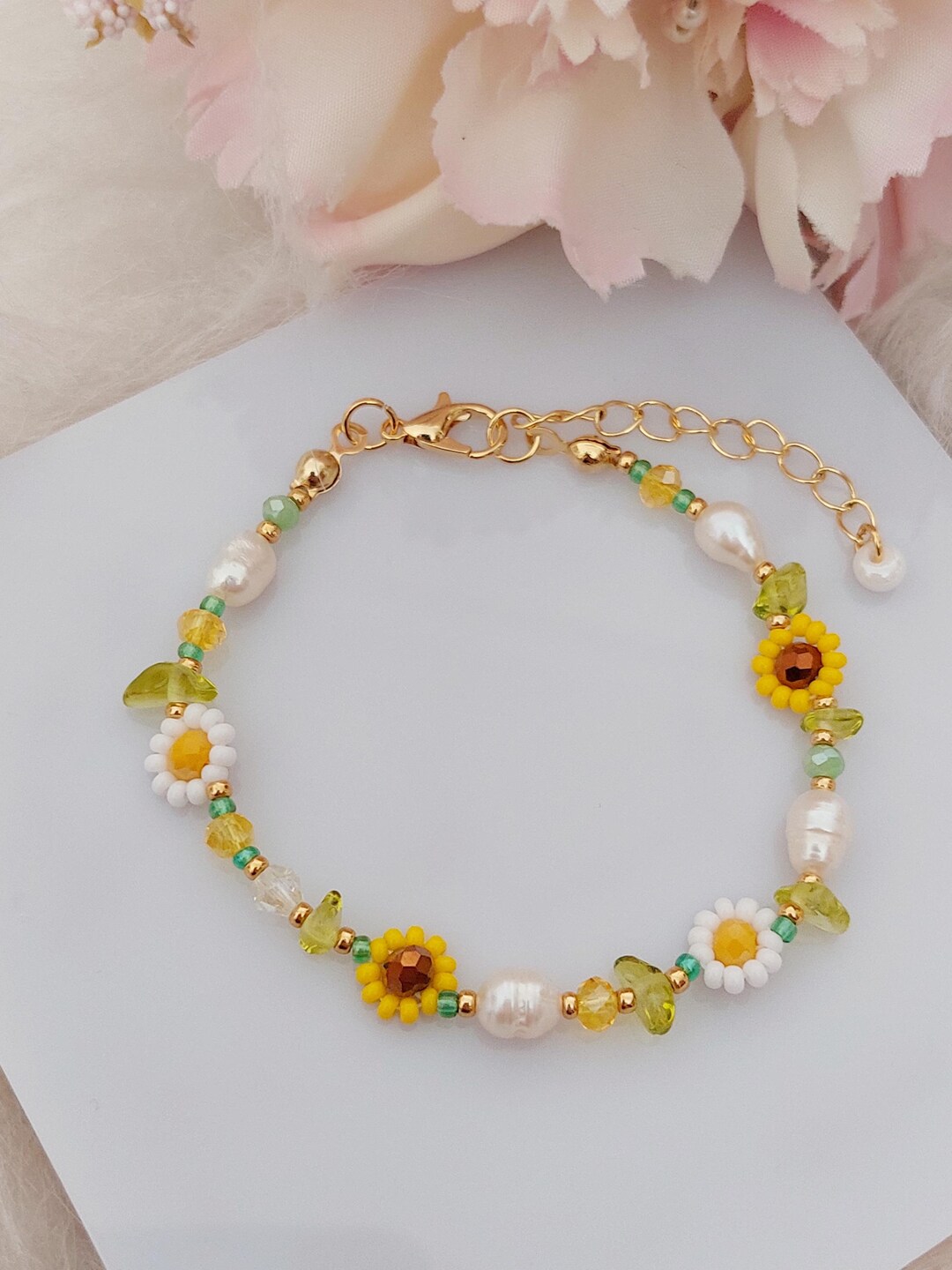 Daisy Flower Bracelet, Handmade Daisy Chain Bracelets, Beaded Daisy ...