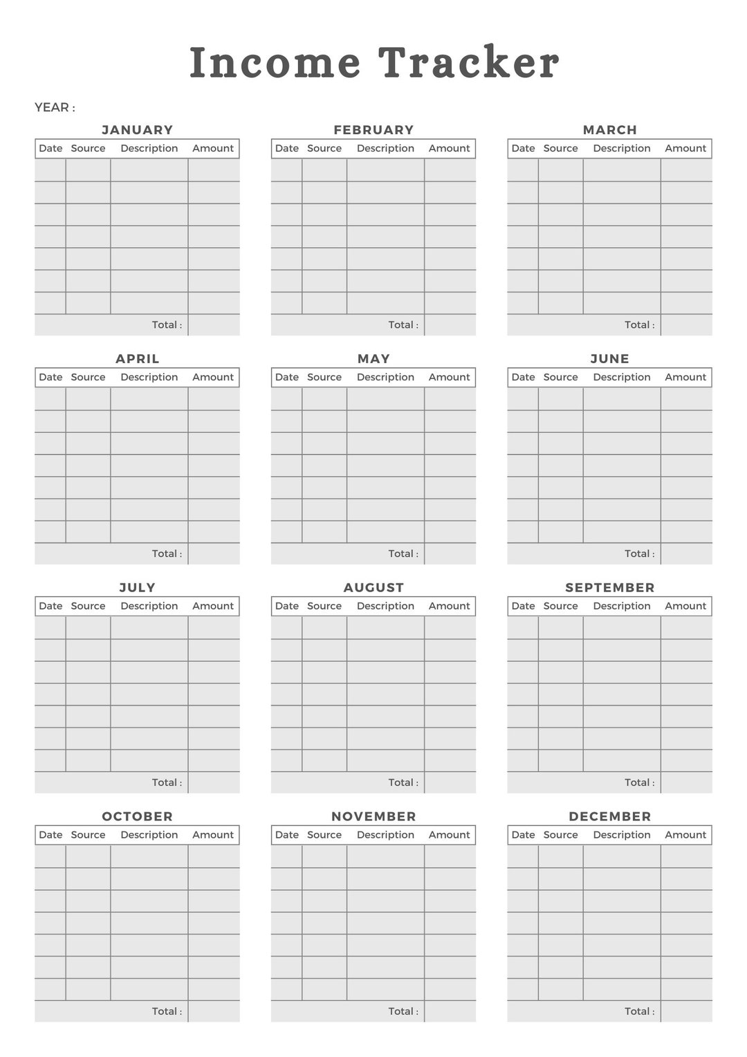 Printable Income Tracker, (PDF) - Etsy