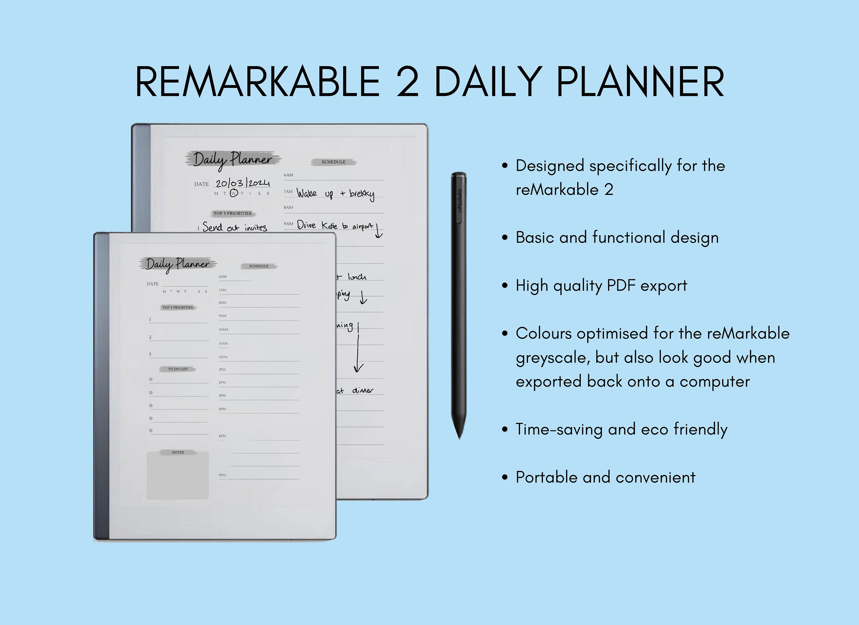 Minimalistic Remarkable 2 Digital Daily Planner ENHANCE PRODUCTIVITY ...