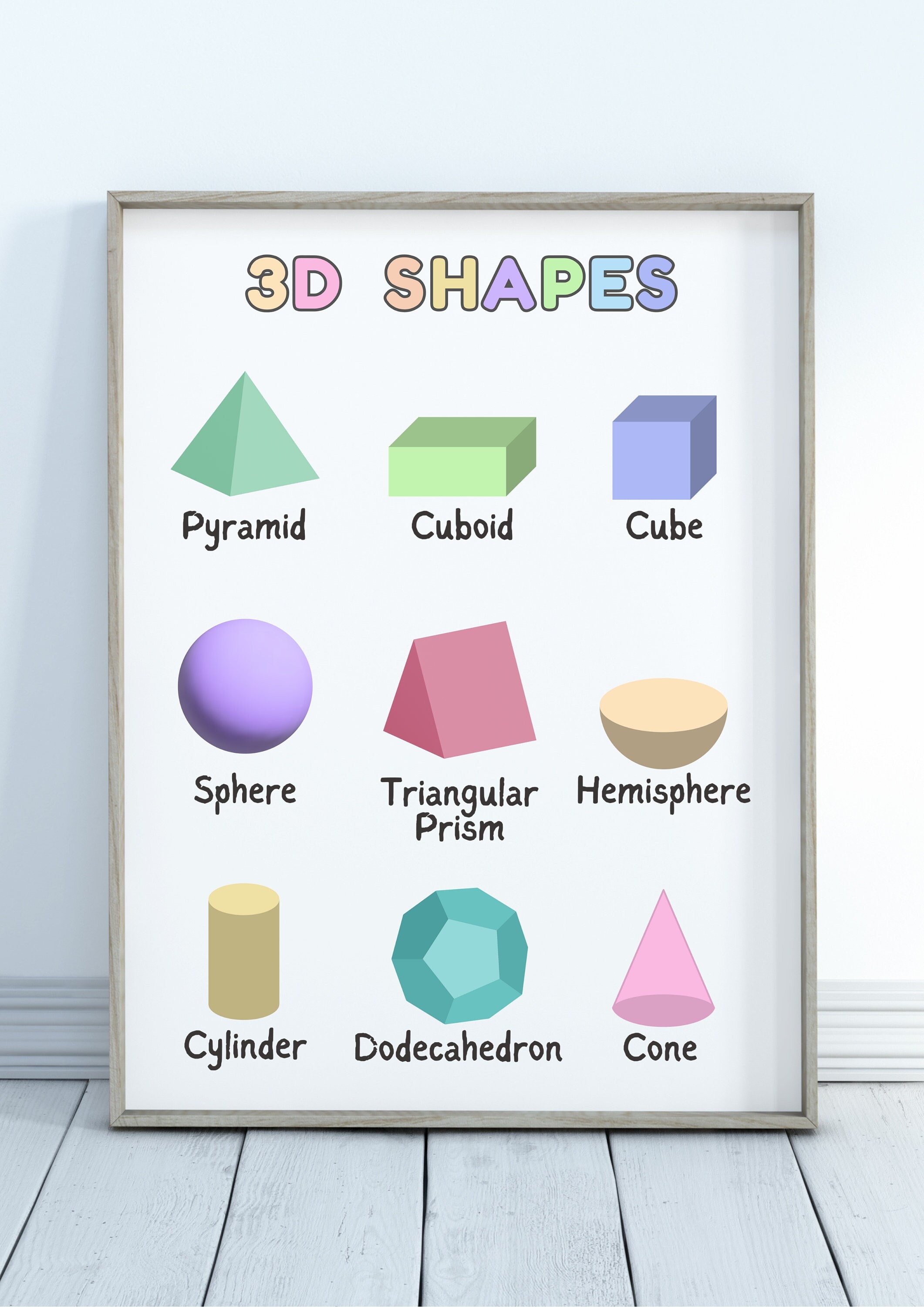Cute Colourful Printable 3D Shapes Poster Maths Art Classroom Wall Art ...