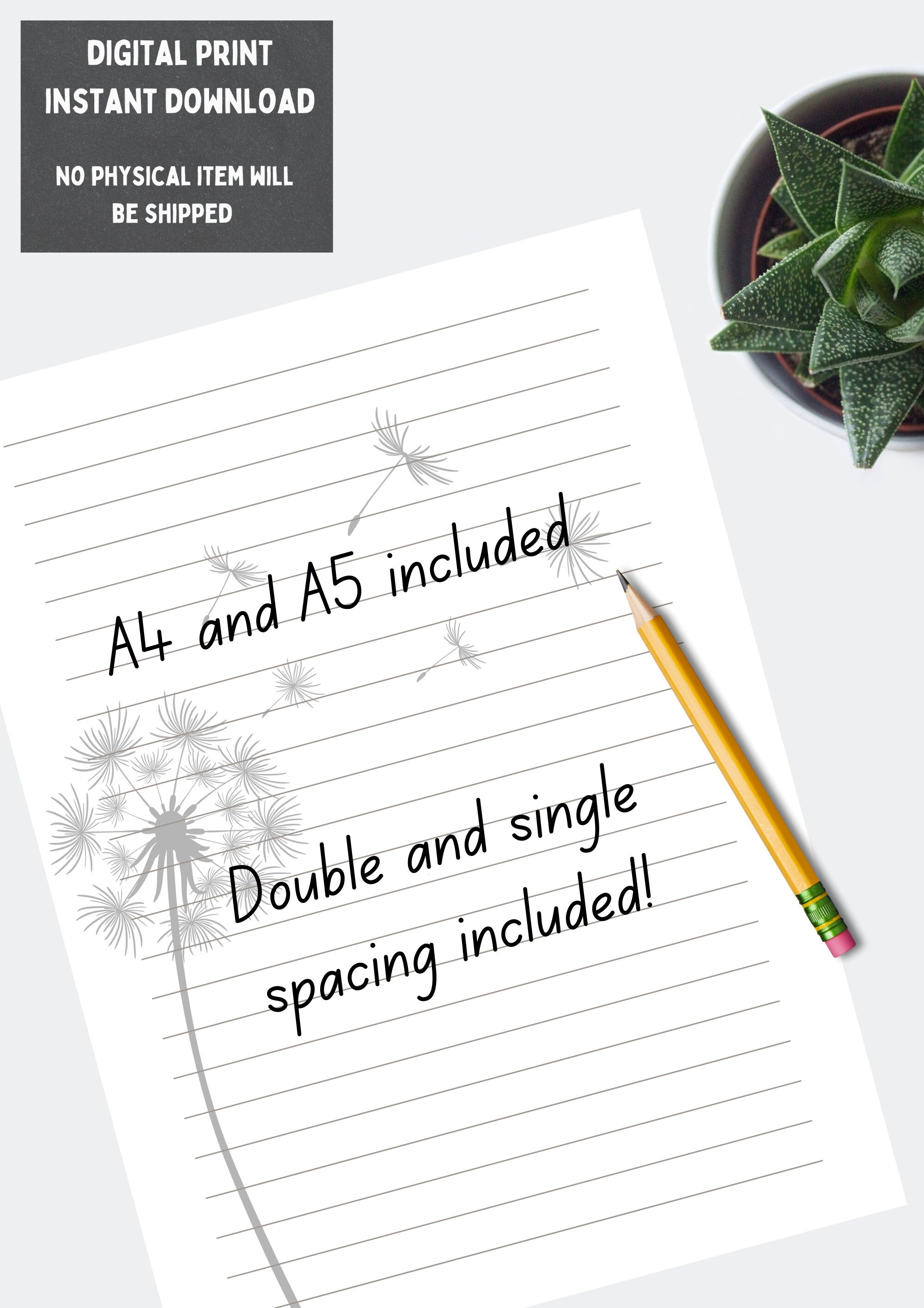 Dandelion Writing Paper Digital Download - Instantly Downloaded | A4 ...