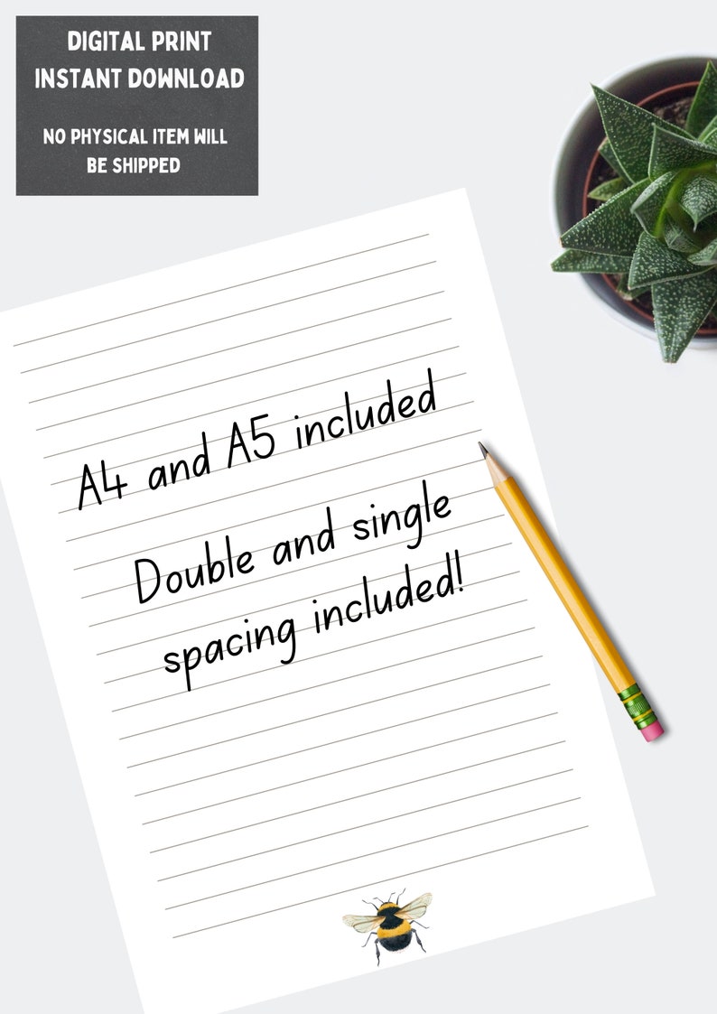 Bumblebee Bottom Writing Paper Digital Download Instantly Downloaded A4 ...