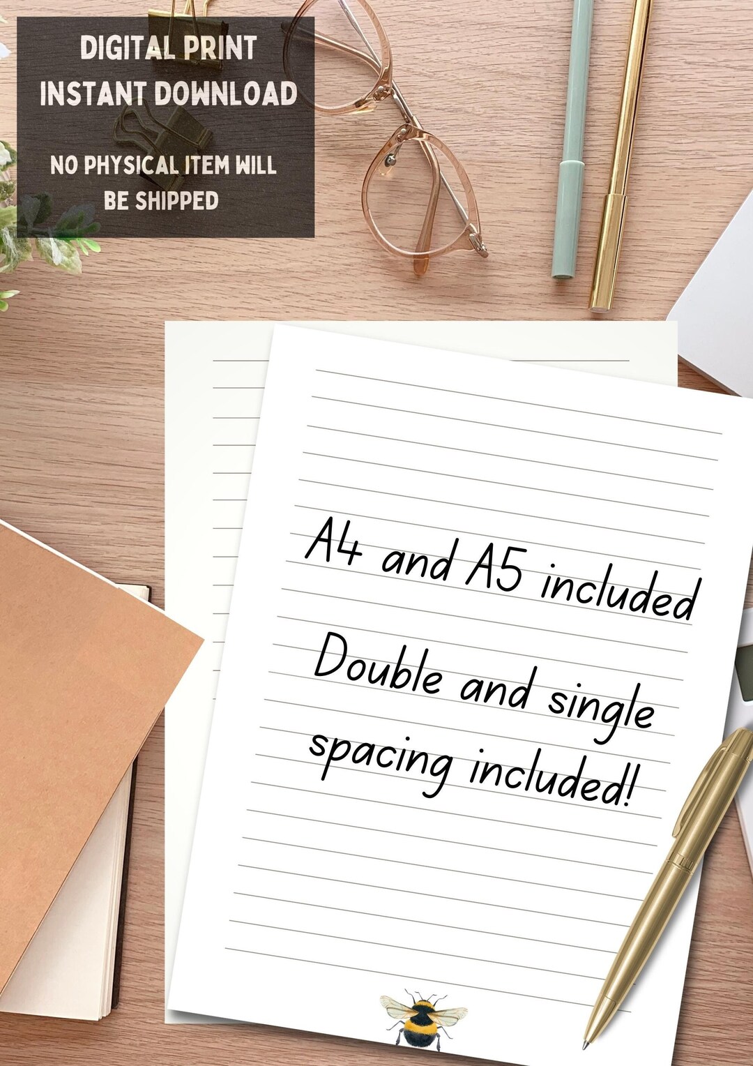 Bumblebee Bottom Writing Paper Digital Download Instantly Downloaded A4 ...