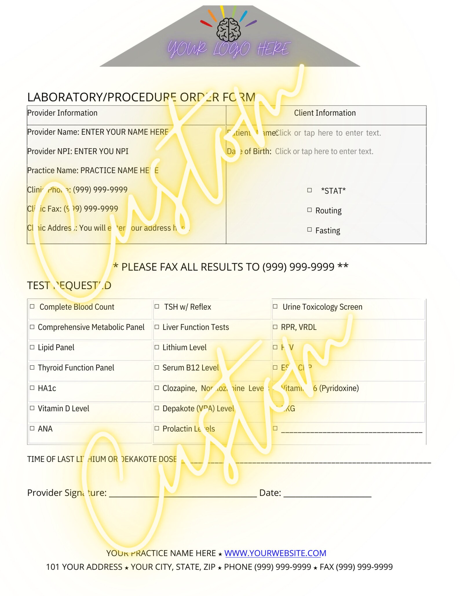 Simple Lab Order Form- Psychiatric - Etsy