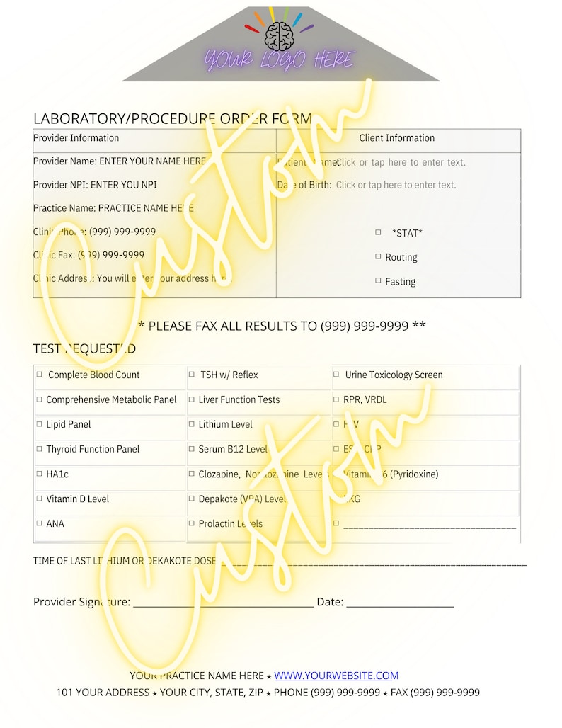 Simple Lab Order Form- Psychiatric - Etsy
