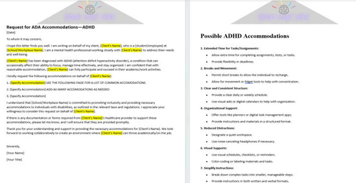 Template for ADA Accommodations, ESA Letter, and Consent to Use AI. - Etsy