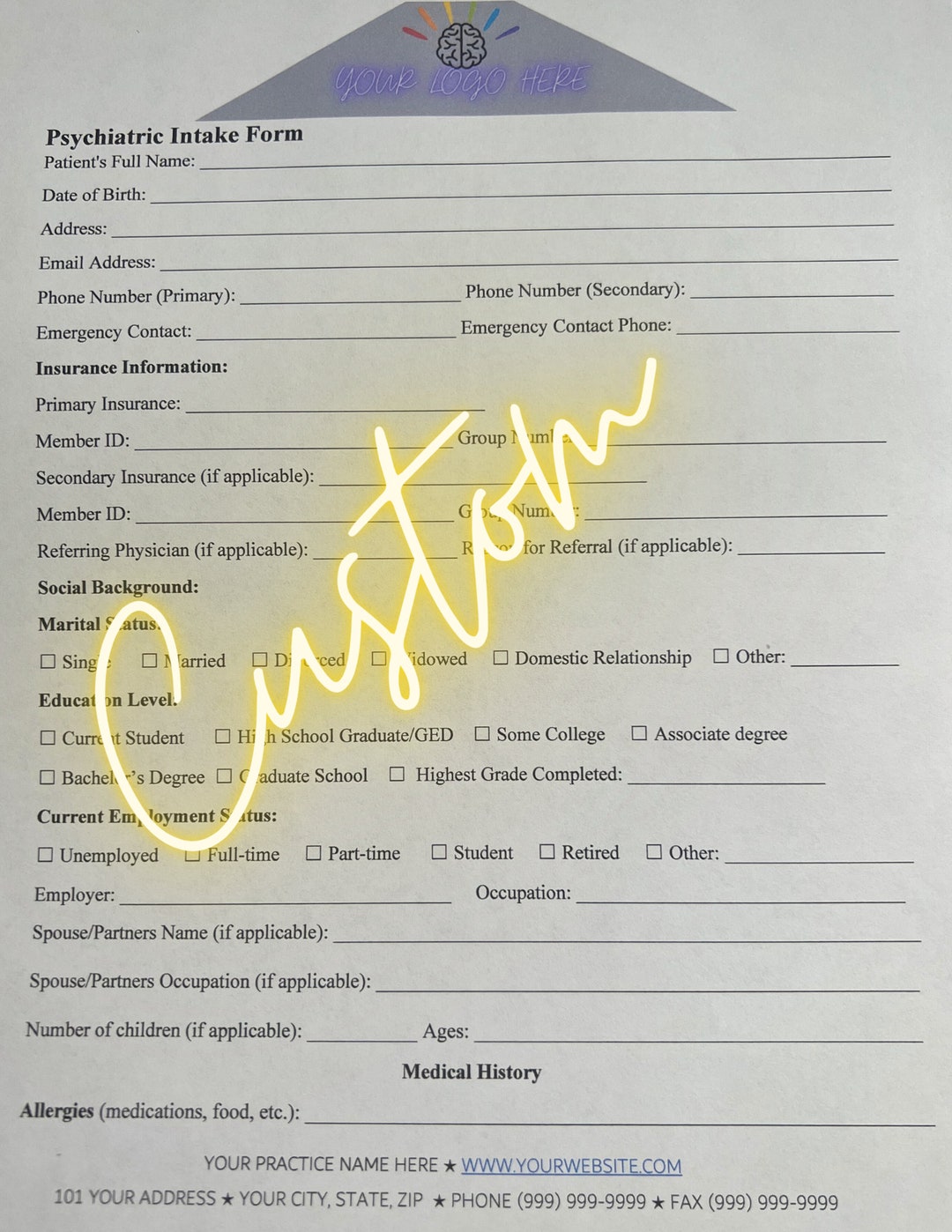 Psychiatric Intake Form - Etsy