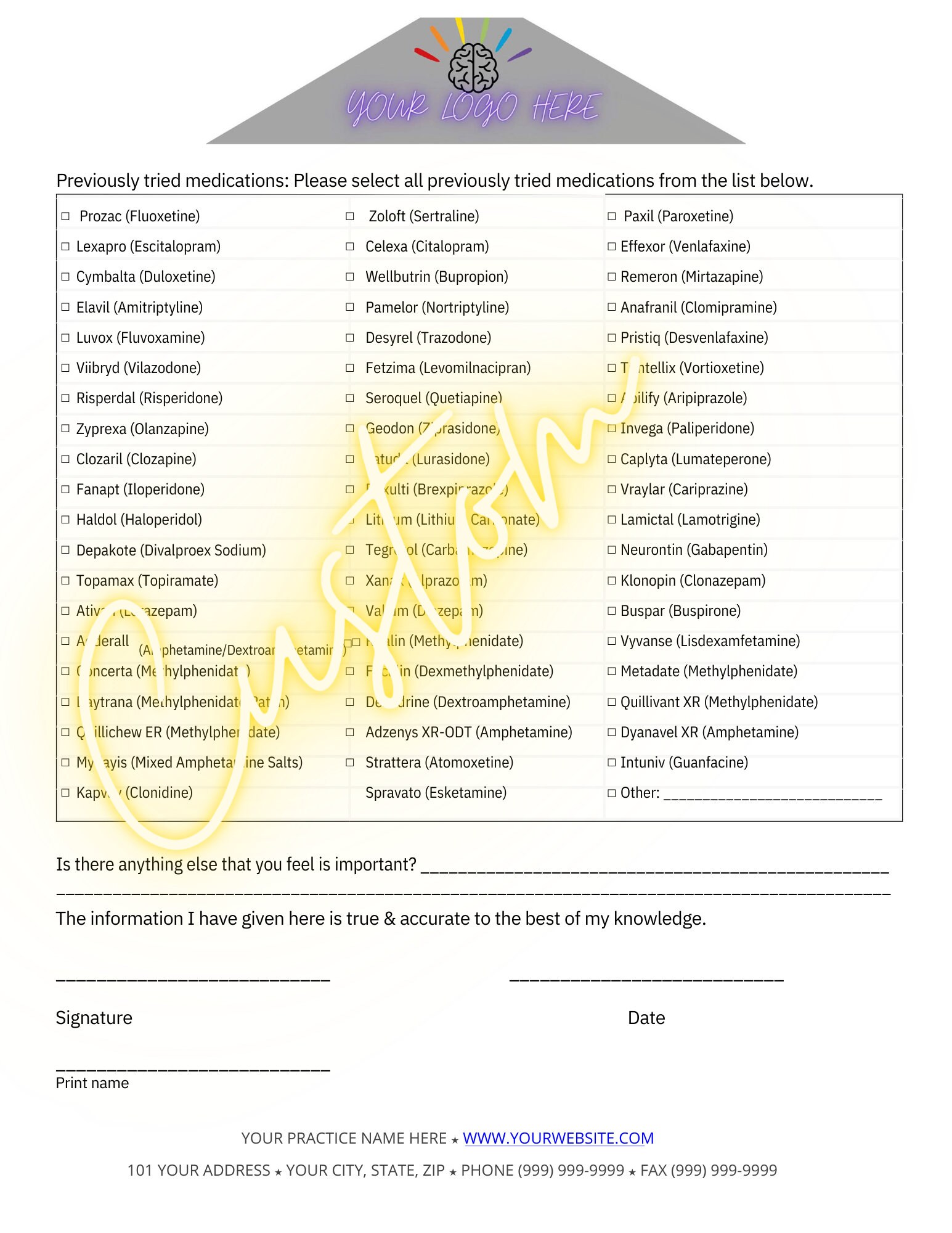 Psychiatric Intake Form - Etsy