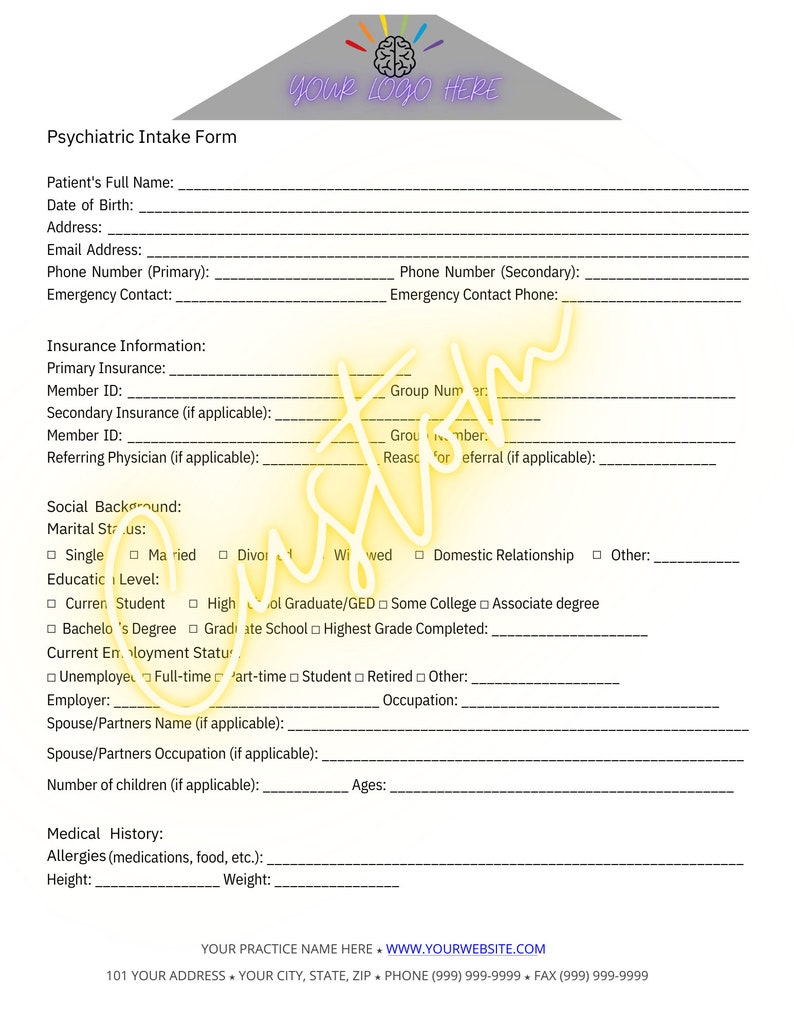 Psychiatric Intake Form - Etsy