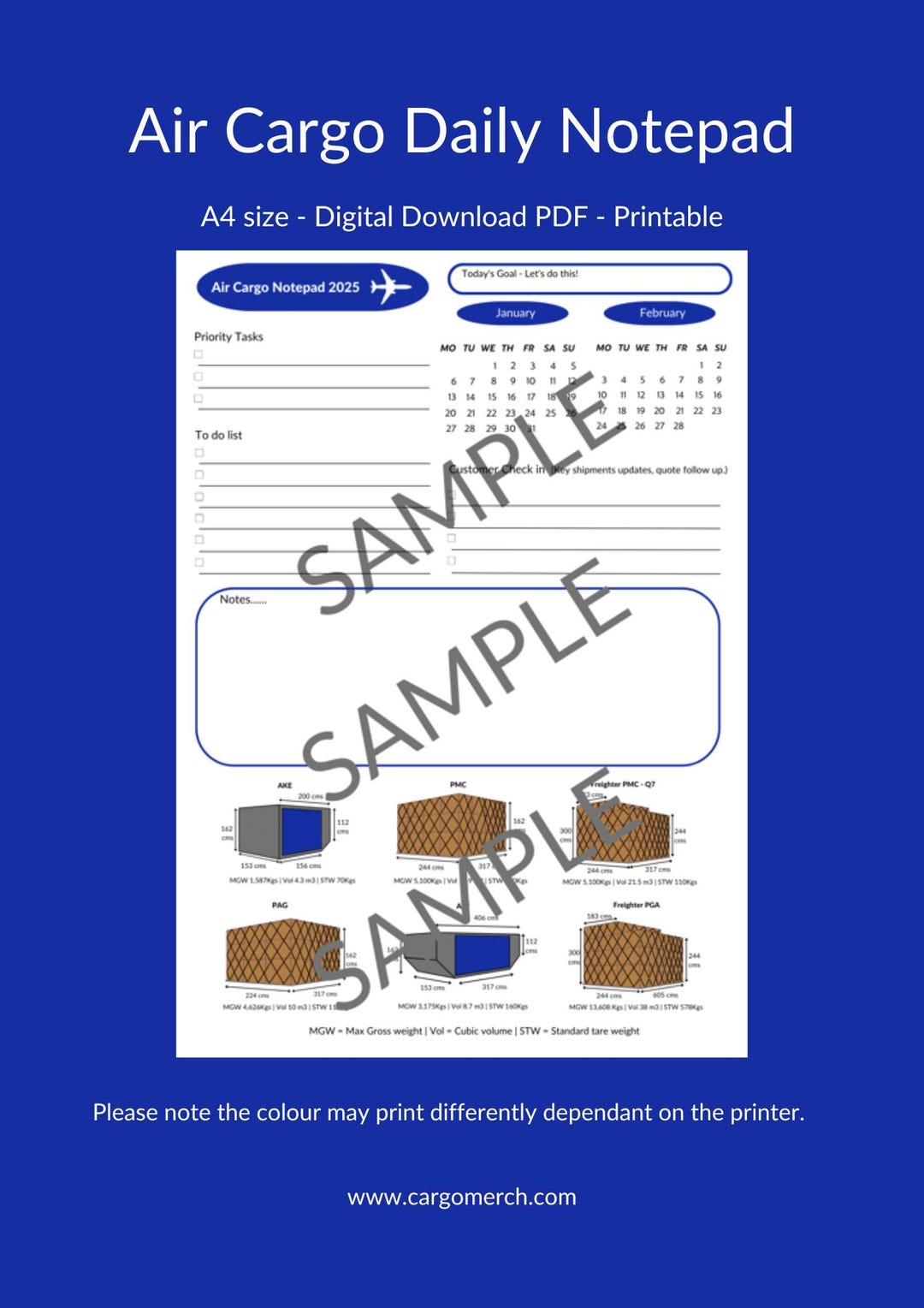 Air Cargo - Daily Note Pad 2025 - A4 Size - Pdf Digital Download - Etsy