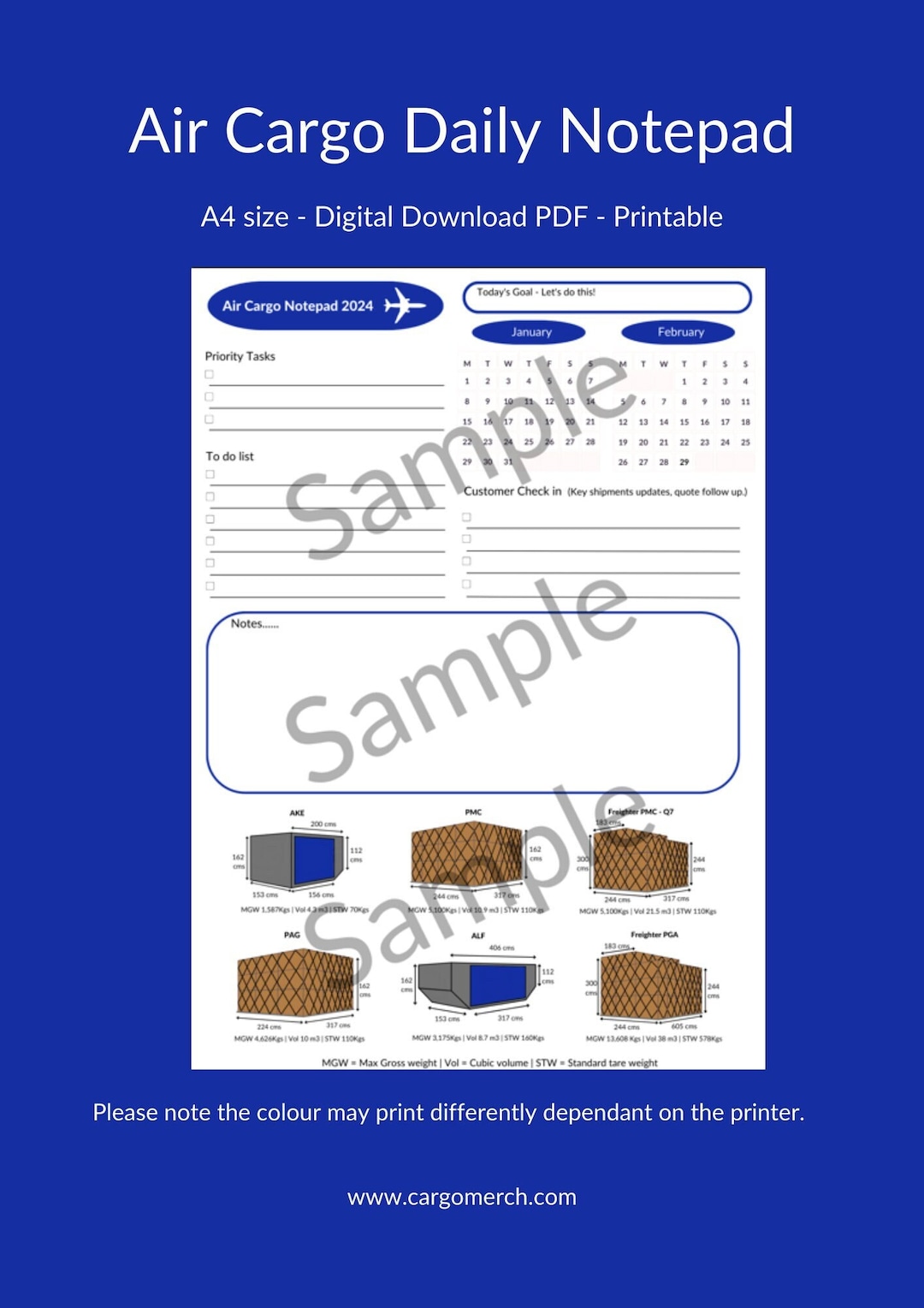 Full Year 2024 Air Cargo Freight Daily Notepad A4 Size Planner ...
