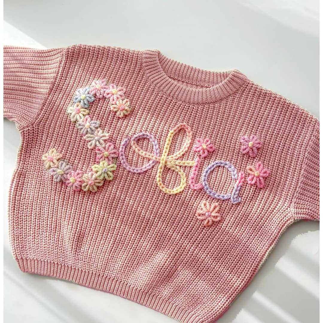 Personalized Hand Embroidered Baby Girl Sweater: Monogrammed Newborn ...