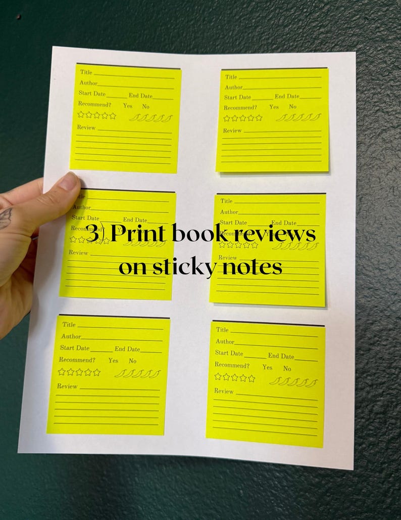 Printable Book Review Sticky Note Template - Etsy