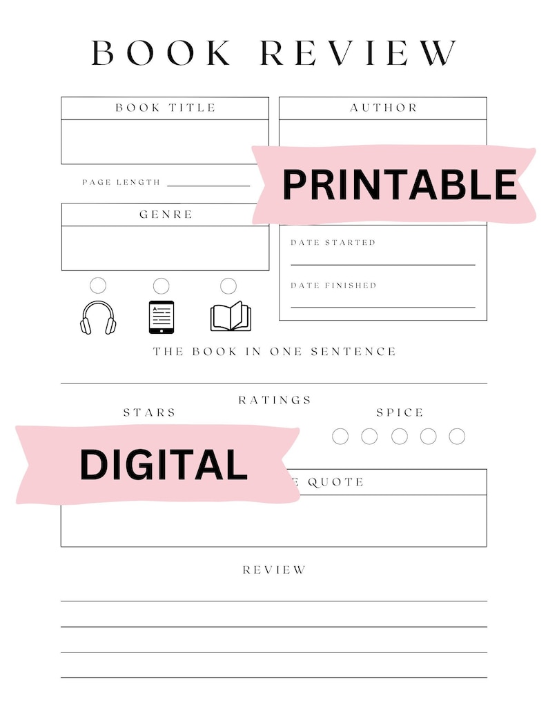 Book Review Printable , Book Review Journal , Reading Tracker , Reading ...