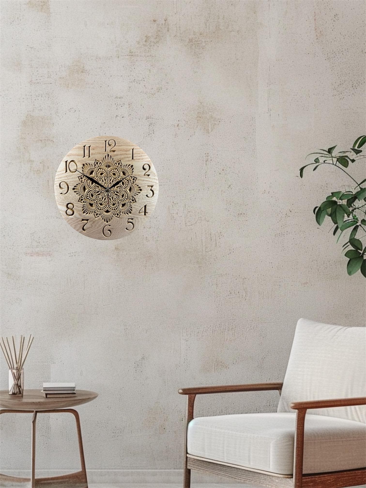 Ash Wood Wall Clock 12in With Mandala - Expertly Crafted Decorations ...
