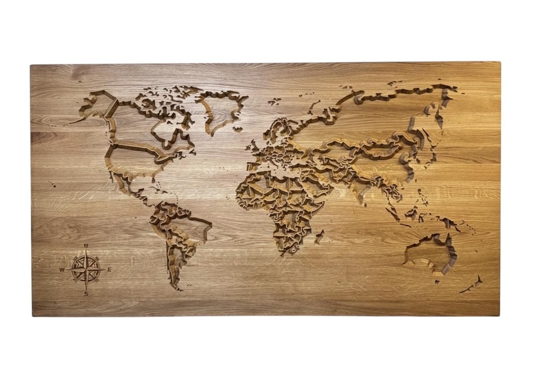 Large Wooden Bas-relief – World Map Carved in Oak | Wall Decoration - Etsy
