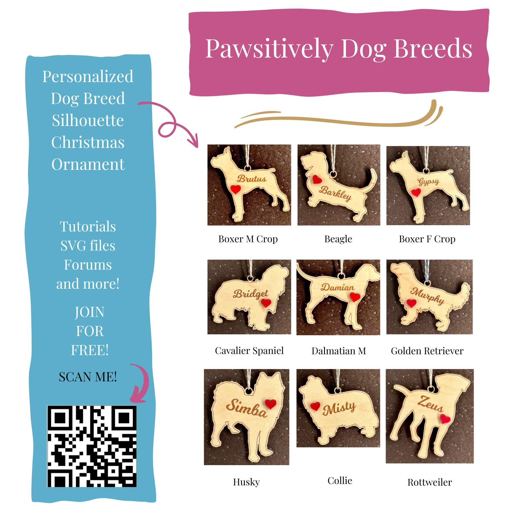 Personalized Dog Breed Silhouette Christmas Ornament set 1: - Etsy