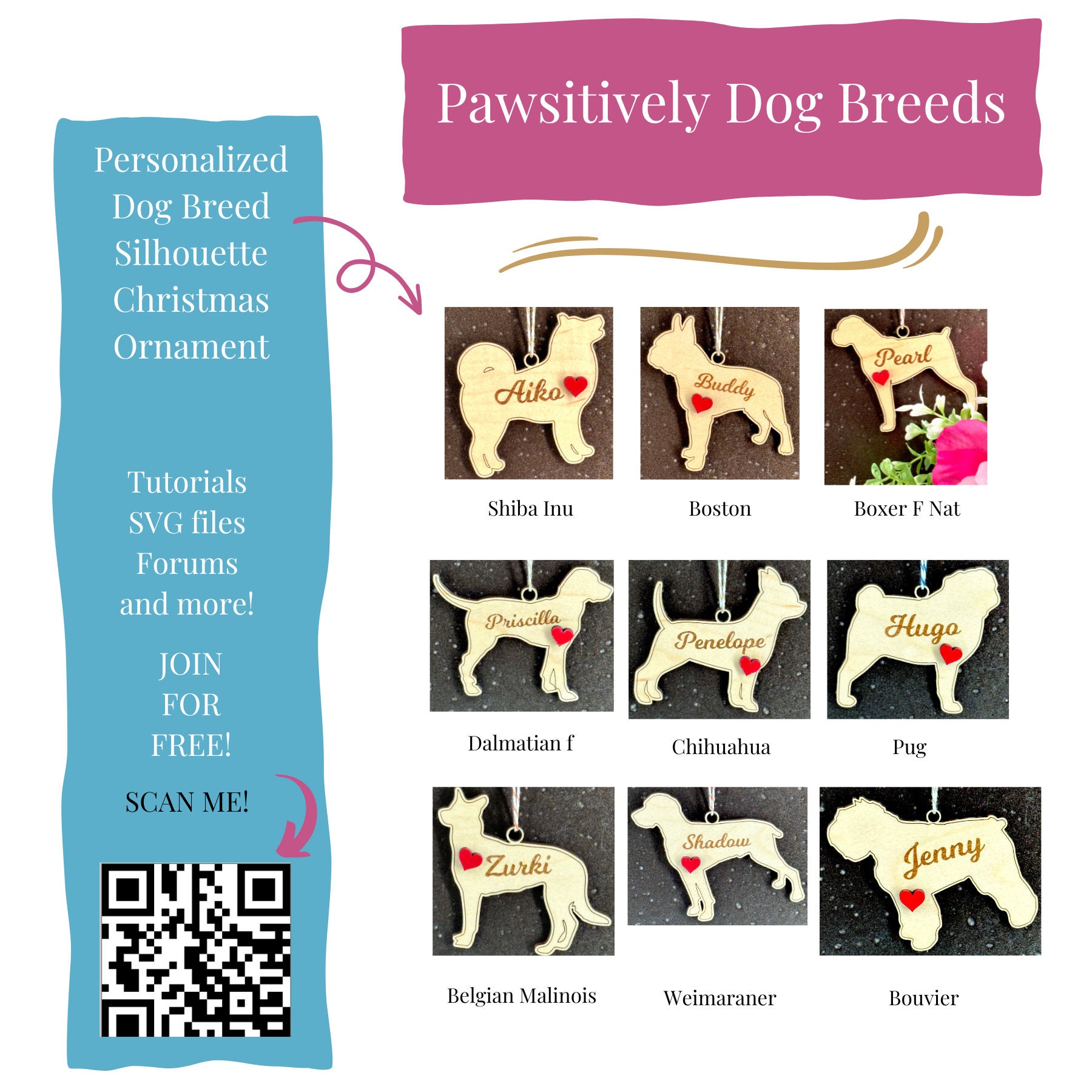 Personalized Dog Breed Silhouette Christmas Ornament set 1: - Etsy