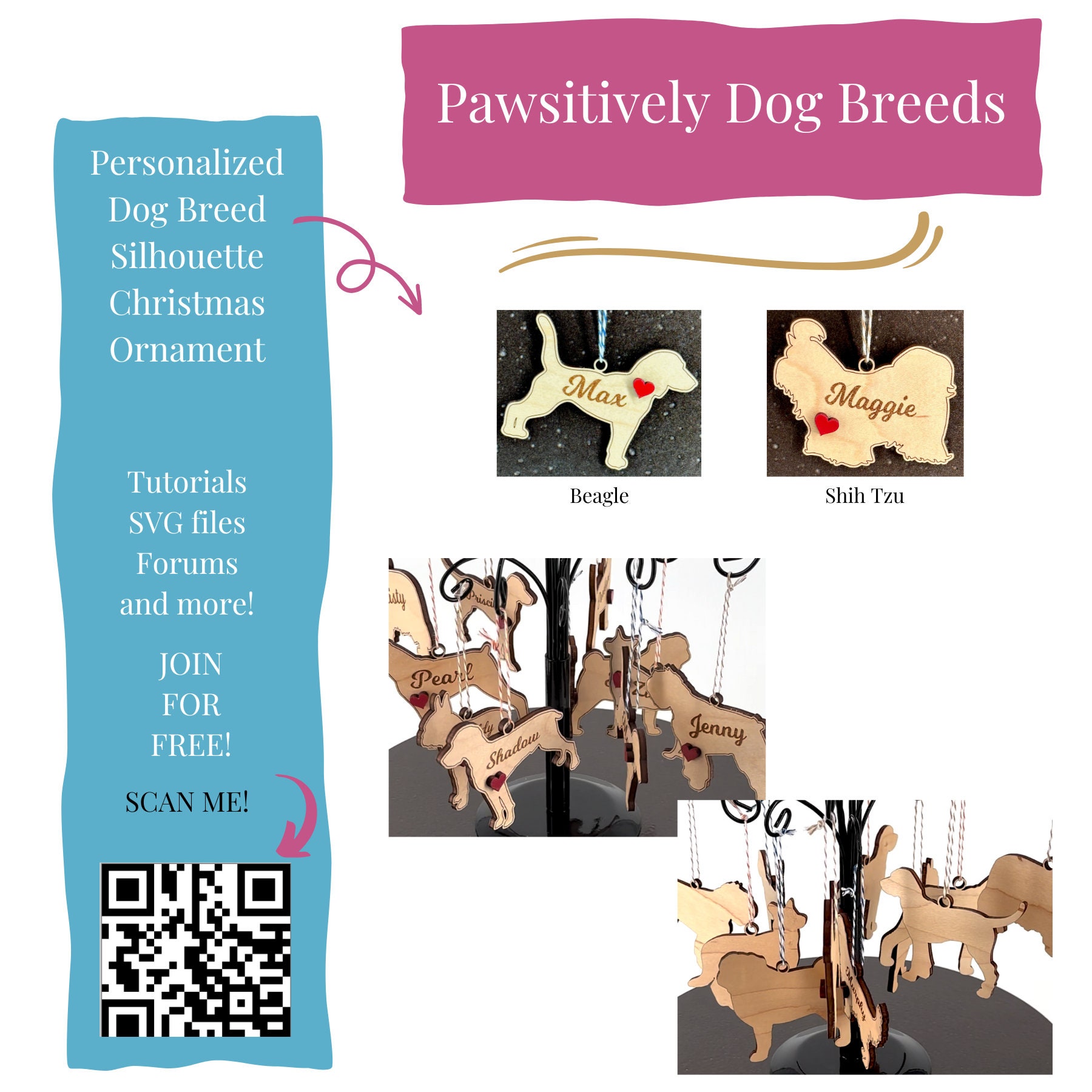 Personalized Dog Breed Silhouette Christmas Ornament set 1: - Etsy