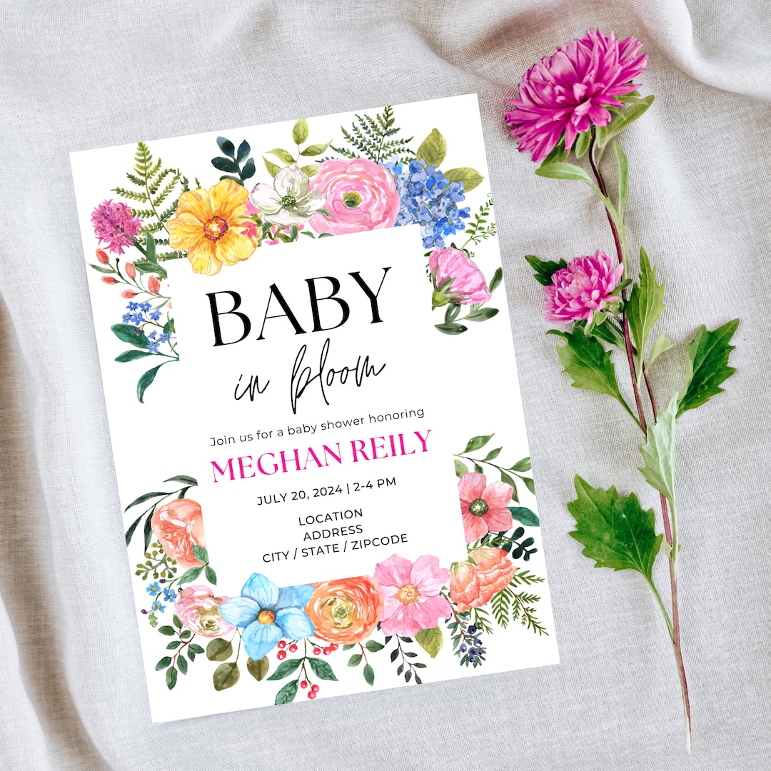 Baby in Bloom Invitation, Baby Shower Invitation, Spring Summer Floral Baby Shower, Flower ...