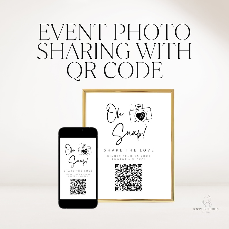 QR Code for Event Photo Sharing Sign Template, 8x10 16x20 18x24 Sizes, Photo Sharing App ...