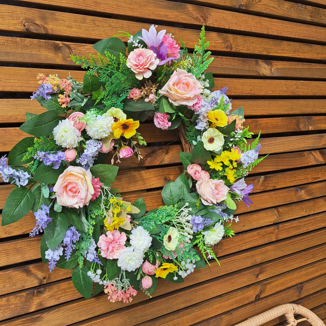 Artificial Flower Door Wreath. Wreath for the Front Door. All Seasons ...