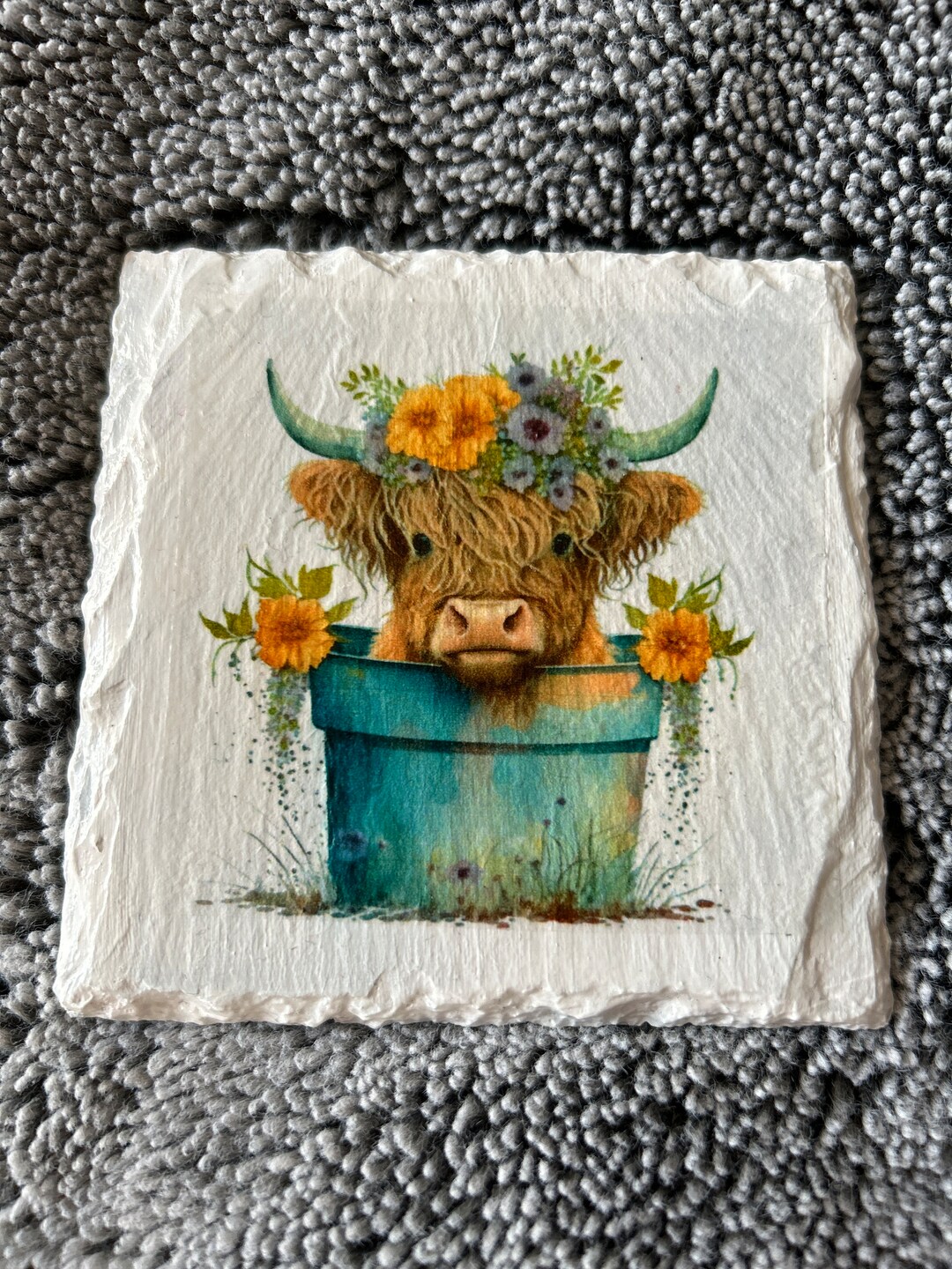 Highland Cow Decoupage Slate Coaster - Etsy