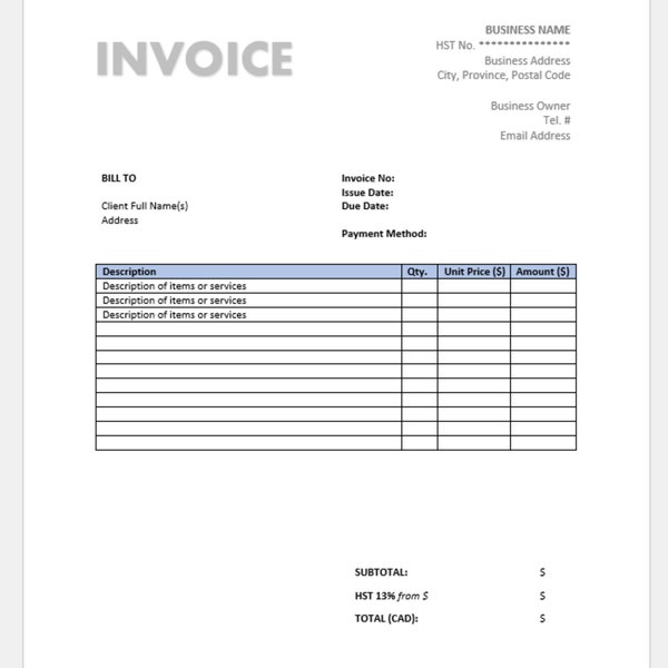 Construction Service Invoice Template - Etsy