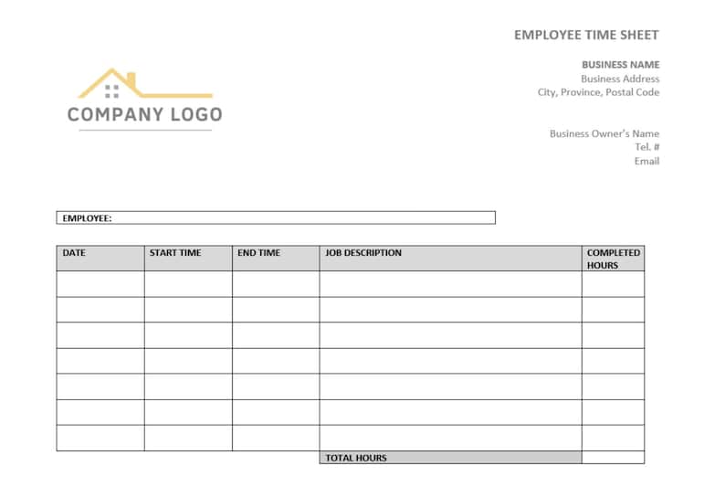 Professional Employee Timesheet Template Small Business Employee ...