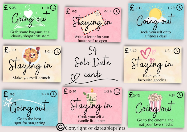 54 Solo Date Night Cards Treat Yourself on Valentines I A Year of ...