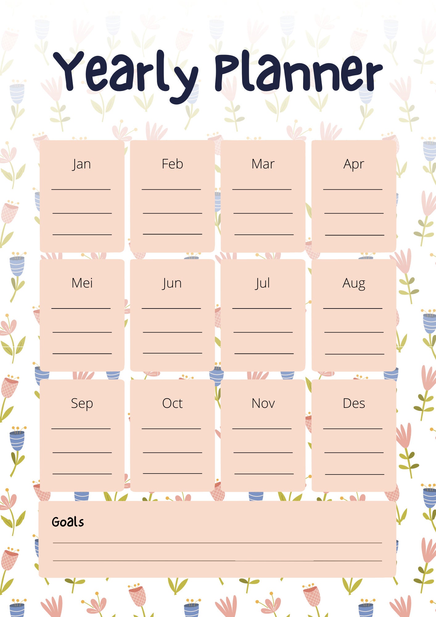 Yearly Overview Printable Planner, Annual Planner. - Etsy