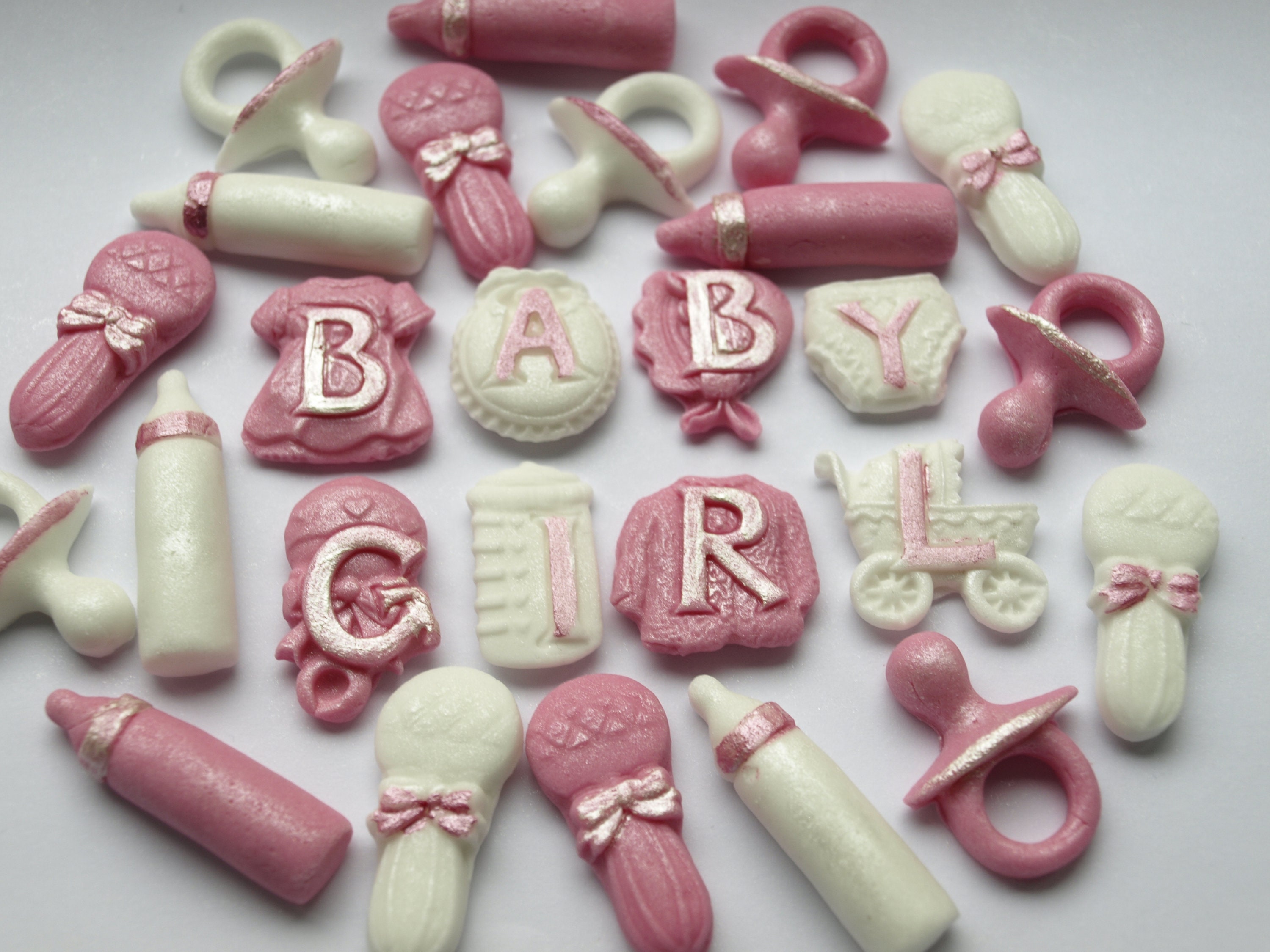 25x Edible Baby Girl Cupcake Toppers Sugar Decorations Baby Shower ...