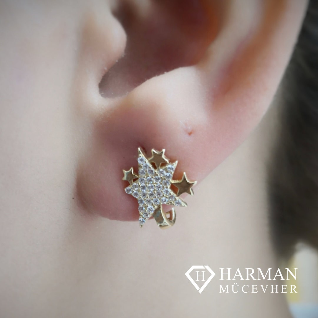14 Carat Gold Pole Star Earring , Gold Earring, Minimal Earing, With ...