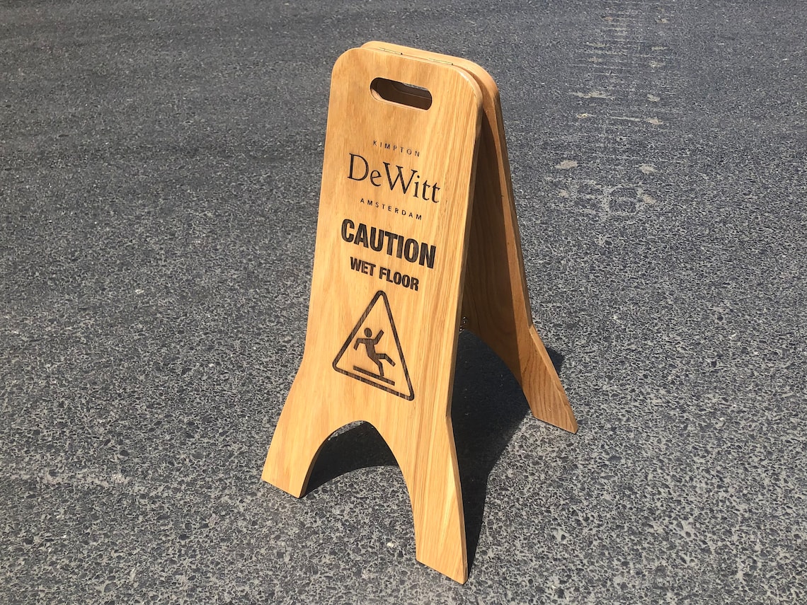 Wet Floor Wood Sign - Business Caution Danger Sign - Wet Floor Warning ...