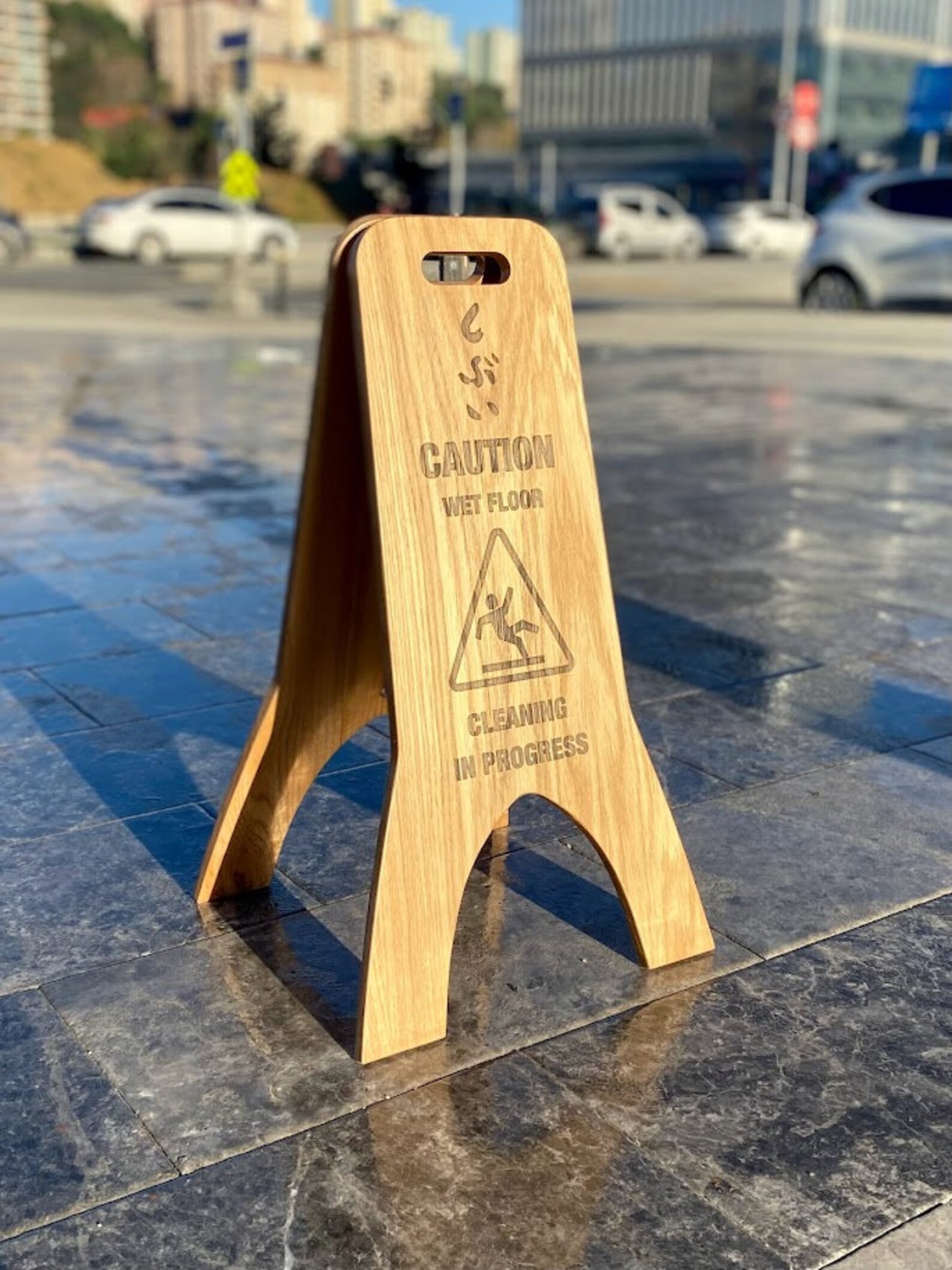 Caution Wet Floor Wood Sign - Business Safety Sign - Wet Floor Warning ...